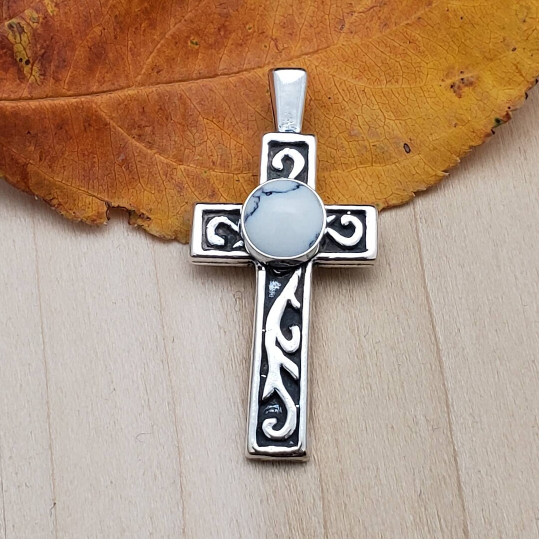 Socute925 Big Silver Cross Necklace Pendant | White Buffalo Turquoise ...
