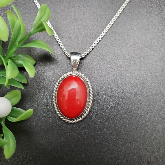 STN 18 Oval Stone 13x18mm Red Coral Necklace Pendant With Silver Chain Necklace Sterling Silver Red Coral Pendant Necklace Red Coral Etsy