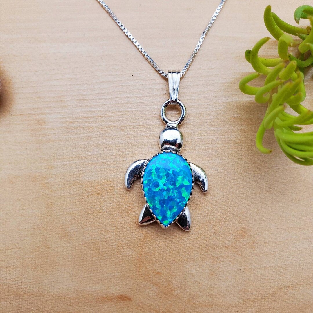 Socute925 Big Sea Turtle Necklace Pendant With Silver Box Chain ...