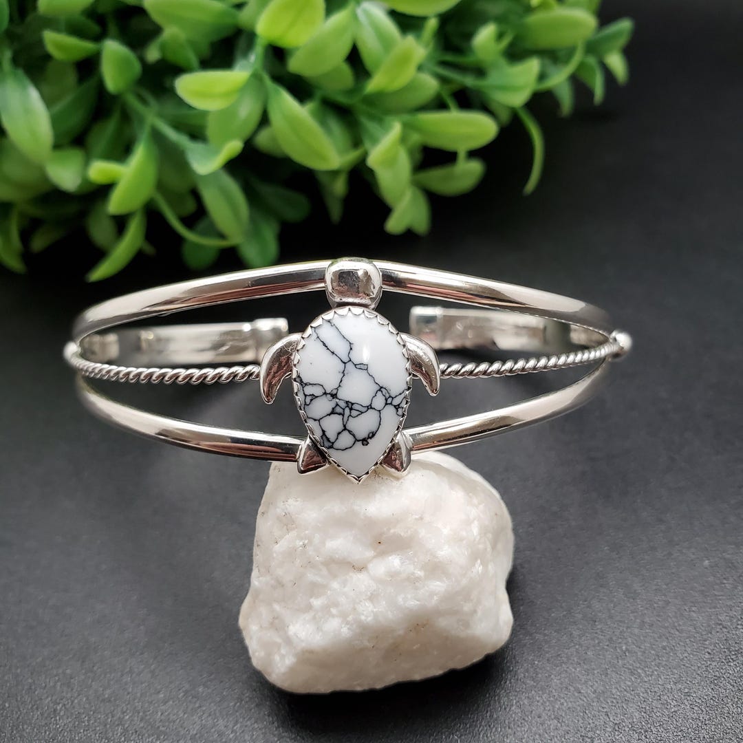 STN #C343 | Sea Turtle Cuff Bracelet | White Buffalo Stone Bracelet ...