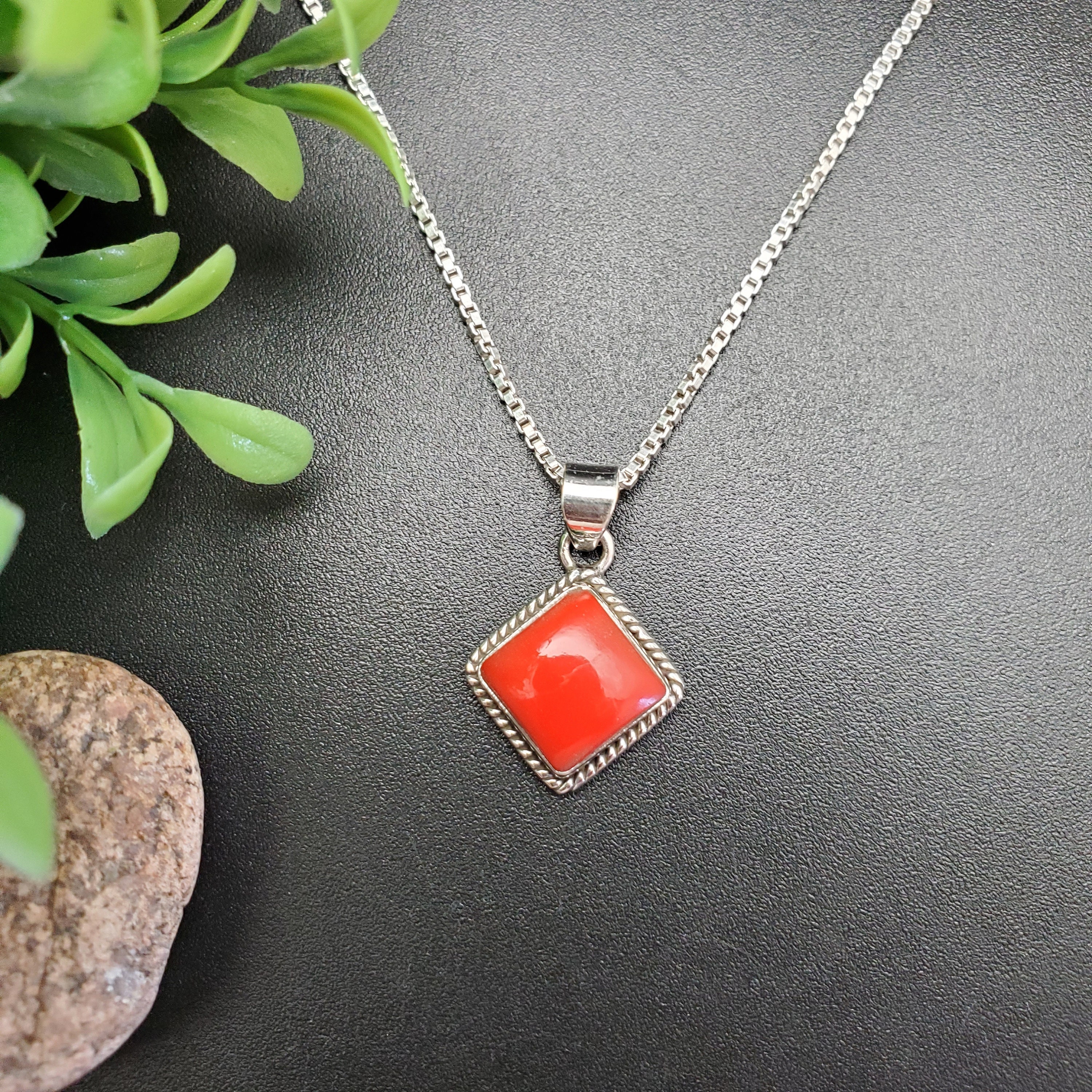 Square Red Coral Pendant - Etsy Square Red Coral Pendant - Etsy