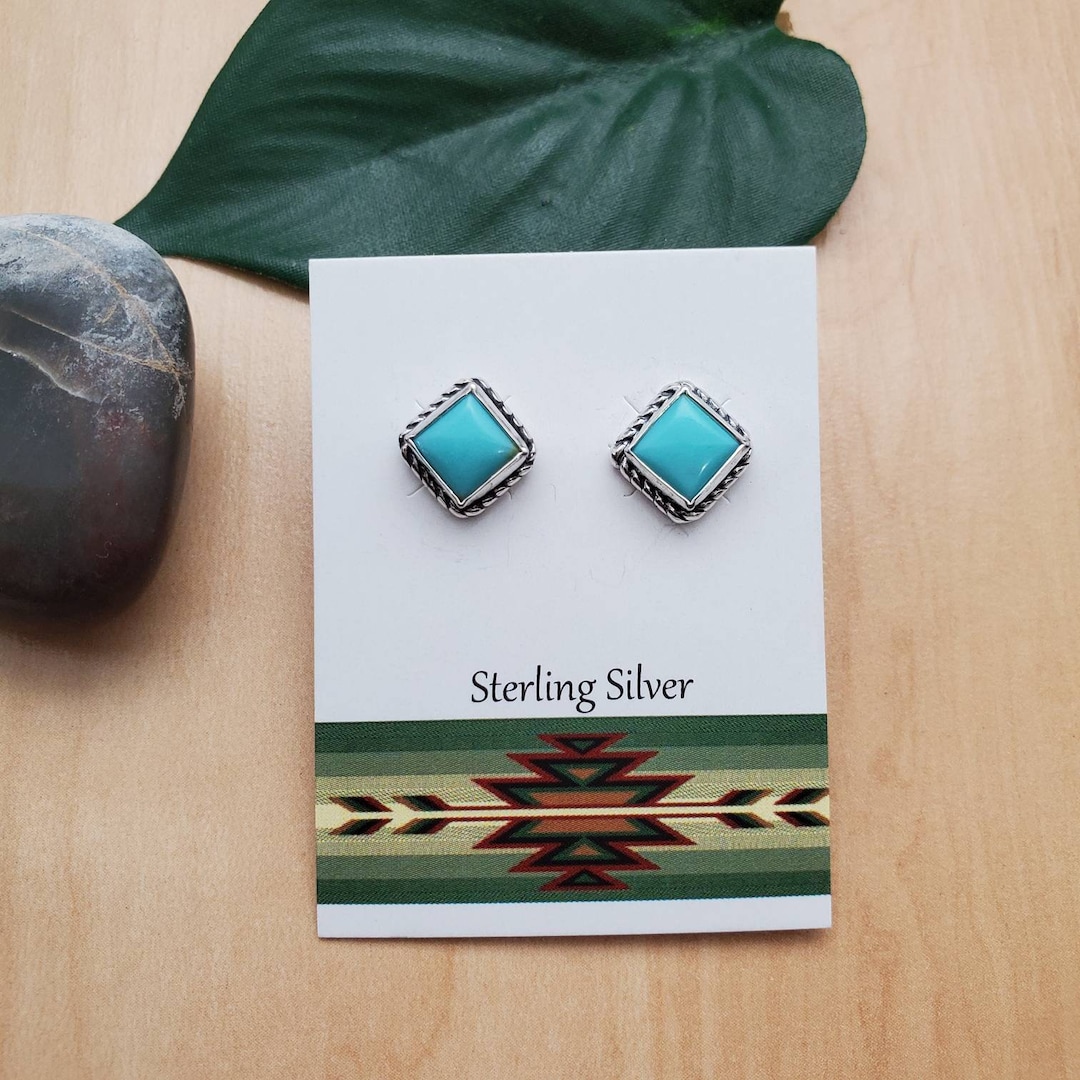 Small 6x6 Mm Turquoise Post Earrings | Sterling Silver Turquoise ...