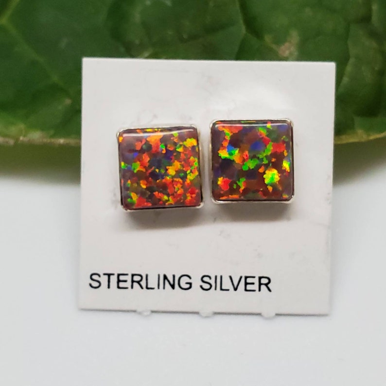 Socute925 8mm Opal Square Stud Earrings | Square Opal Studs | Opal Post ...