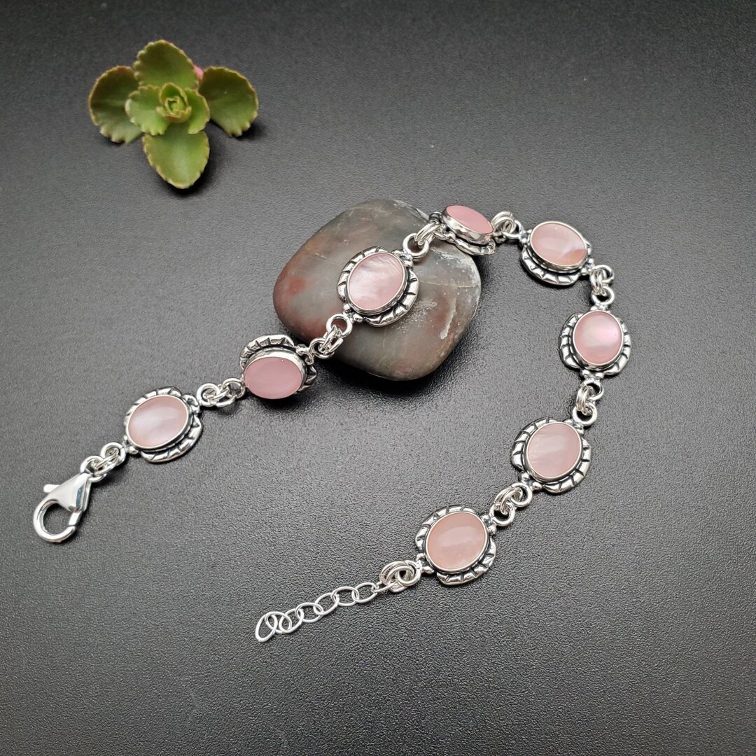 Socute925 Pink Mother of Pearl Bracelet Link | Pink Shell Bracelet ...