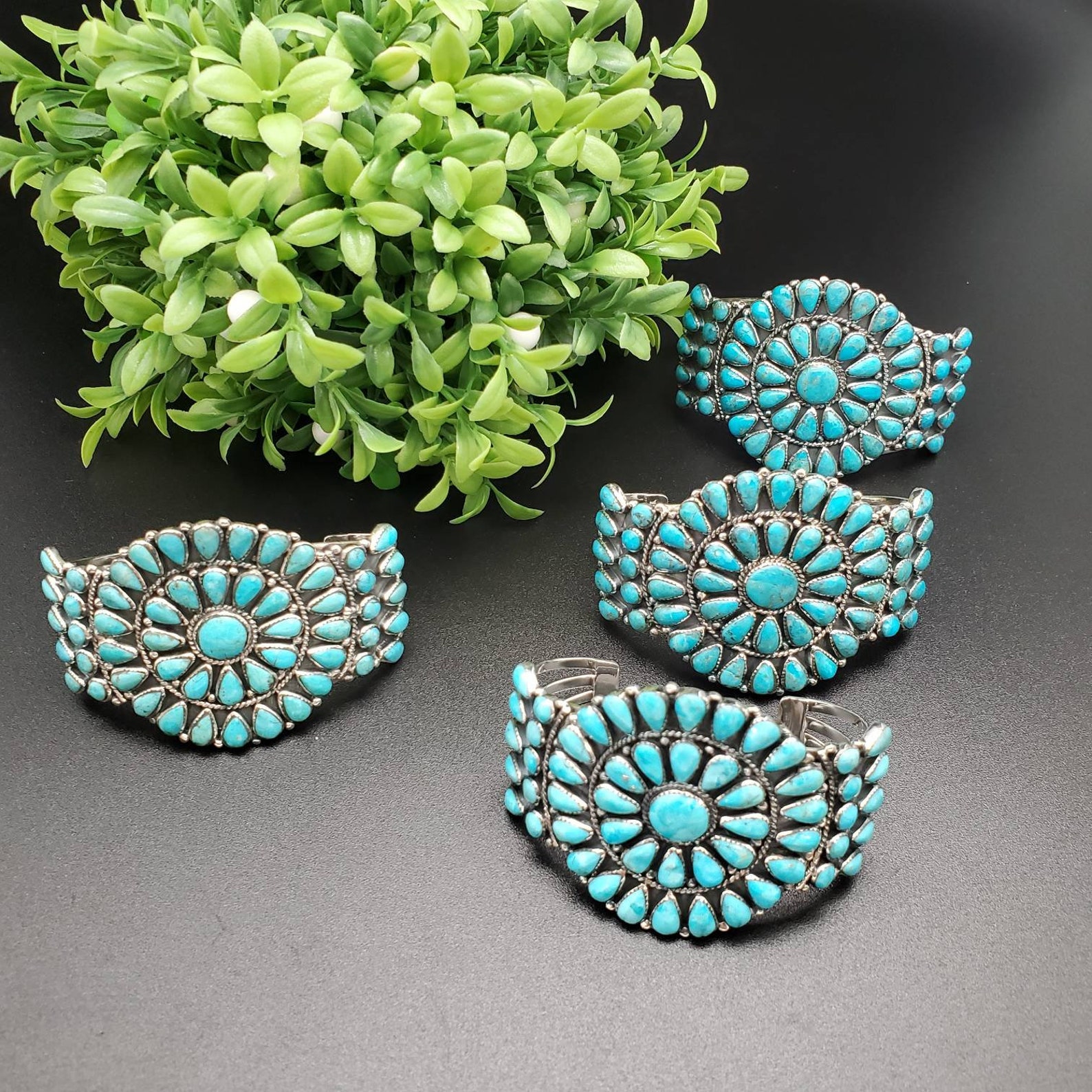 Big Cluster Turquoise Bracelet Cuff Sterling Silver - Etsy