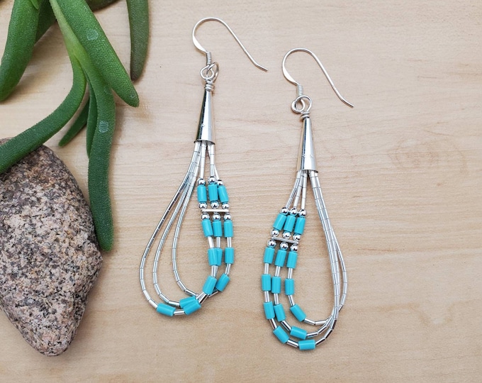 Socute925 Dainty Liquid Silver Earrings Liquid Silver Kingman Turquoise ...