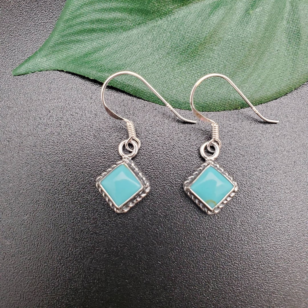 Socute925 6x6mm Small Square Kingman Turquoise Dangle Earrings ...