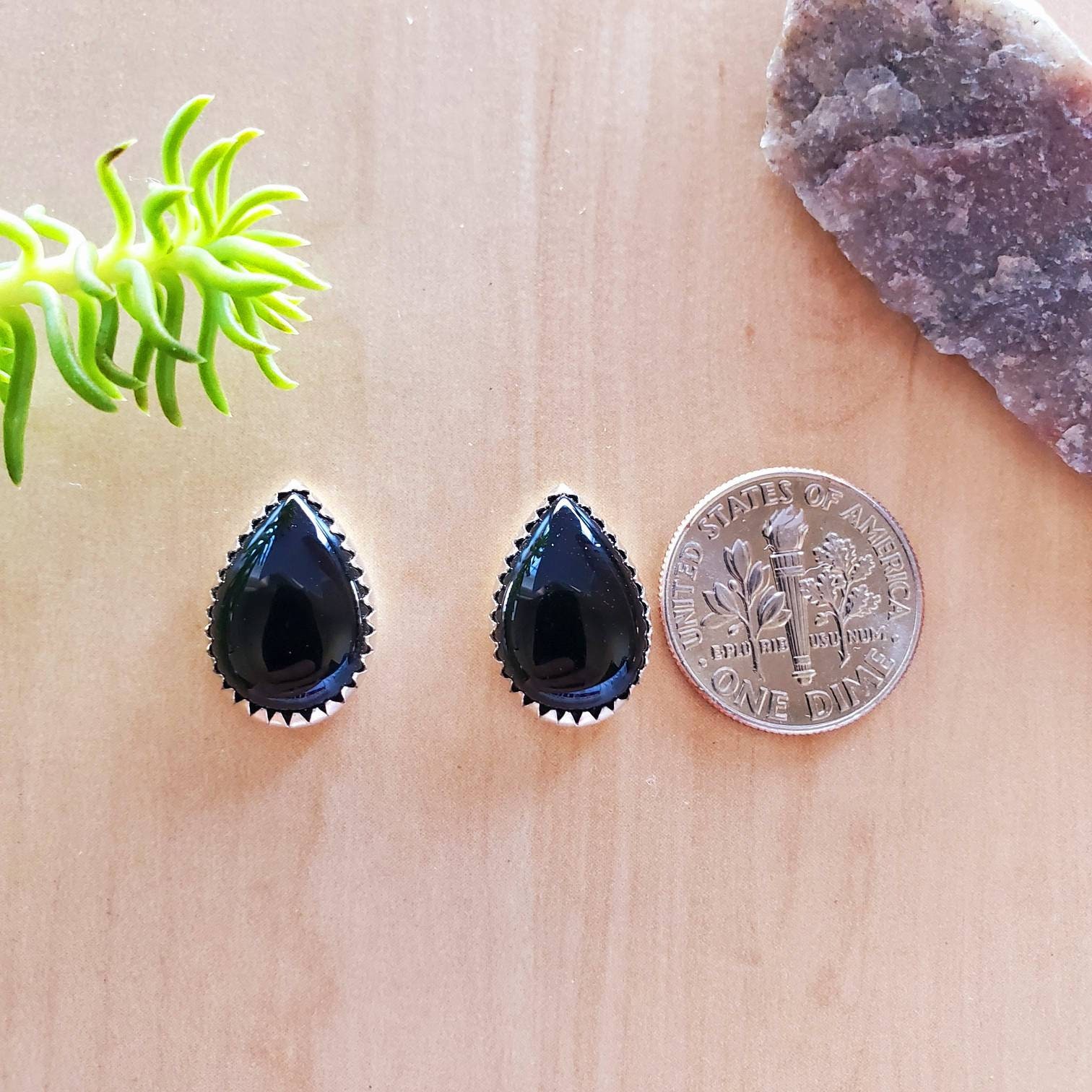 Socute925 Big Black Teardrop Post Earrings Black Stud - Etsy