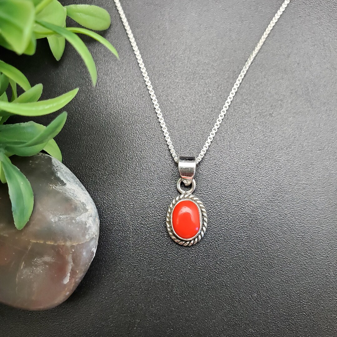 STN #235 | Dainty Small Red Coral Necklace Pendant With Options of ...