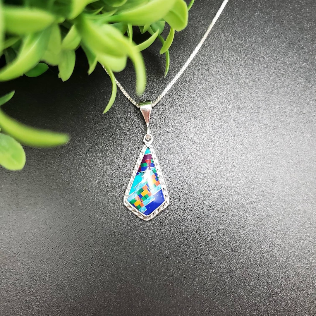 Dainty Multicolor Inlay Kite Shape Necklace Pendant With Silver Chain ...
