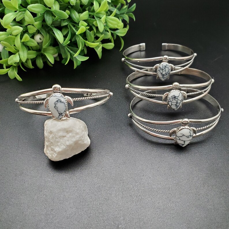 Socute925 Sea Turtle Cuff Bracelet | White Buffalo Stone Bracelet Cuff ...