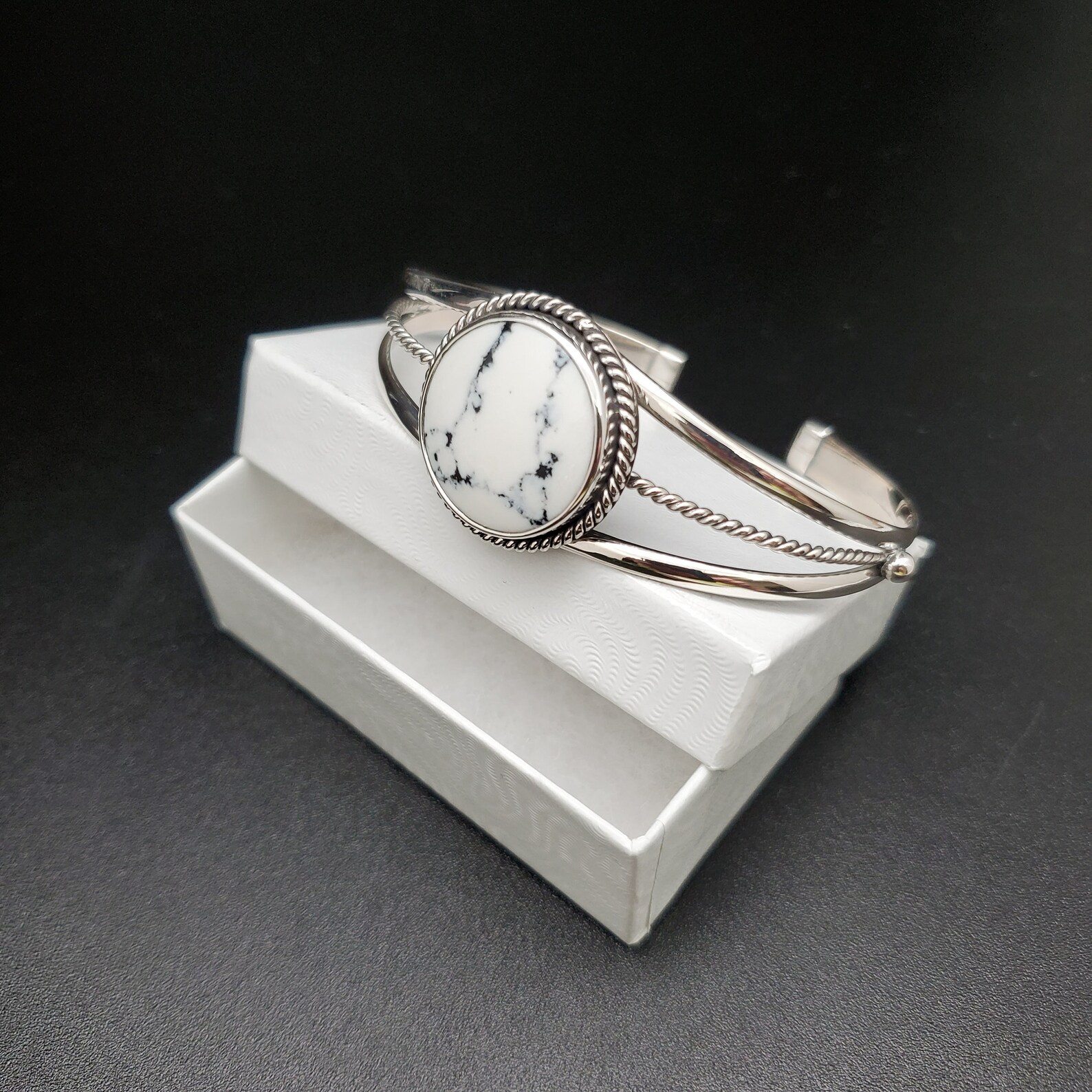 STN #C04 | White Buffalo Cuff Bracelet | Sterling Silver White ...