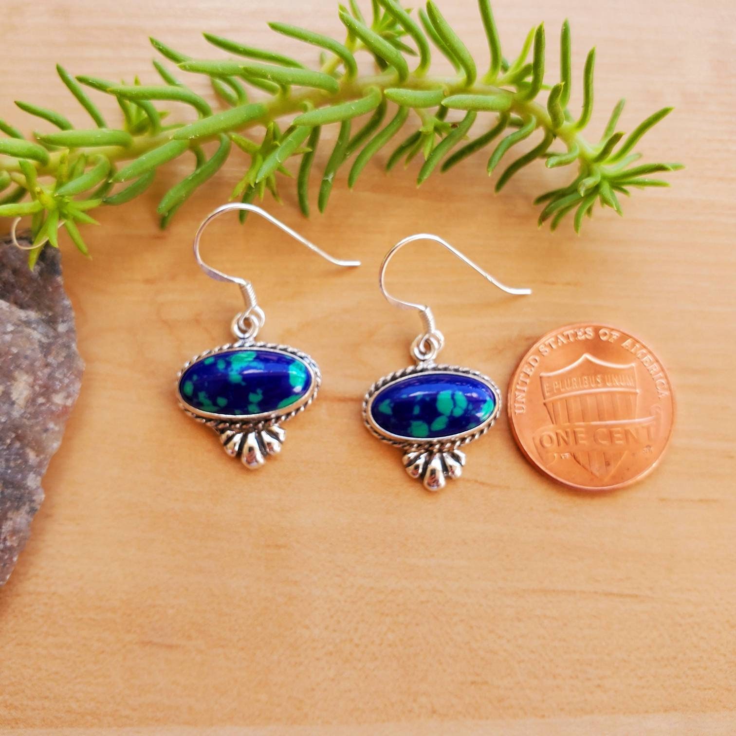 Socute925 Southwestern Azurite Malachite Earrings | Azurite Dangle ...