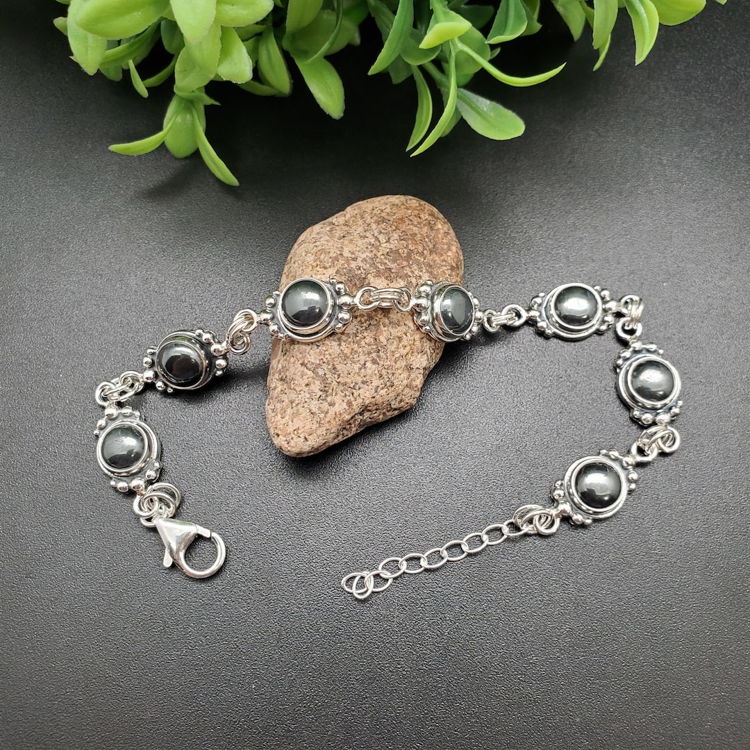 Hematite Bracelet | Sterling Silver Healing Hematite Link Bracelet ...
