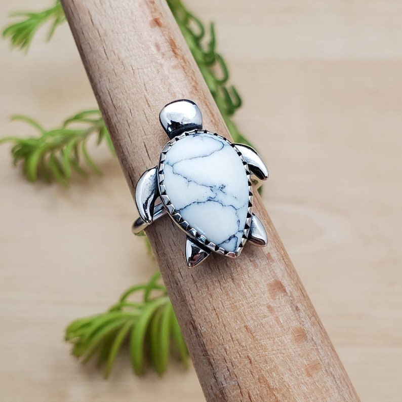 Socute925 Sterling Silver Sea Turtle Rings With White Buffalo - Etsy
