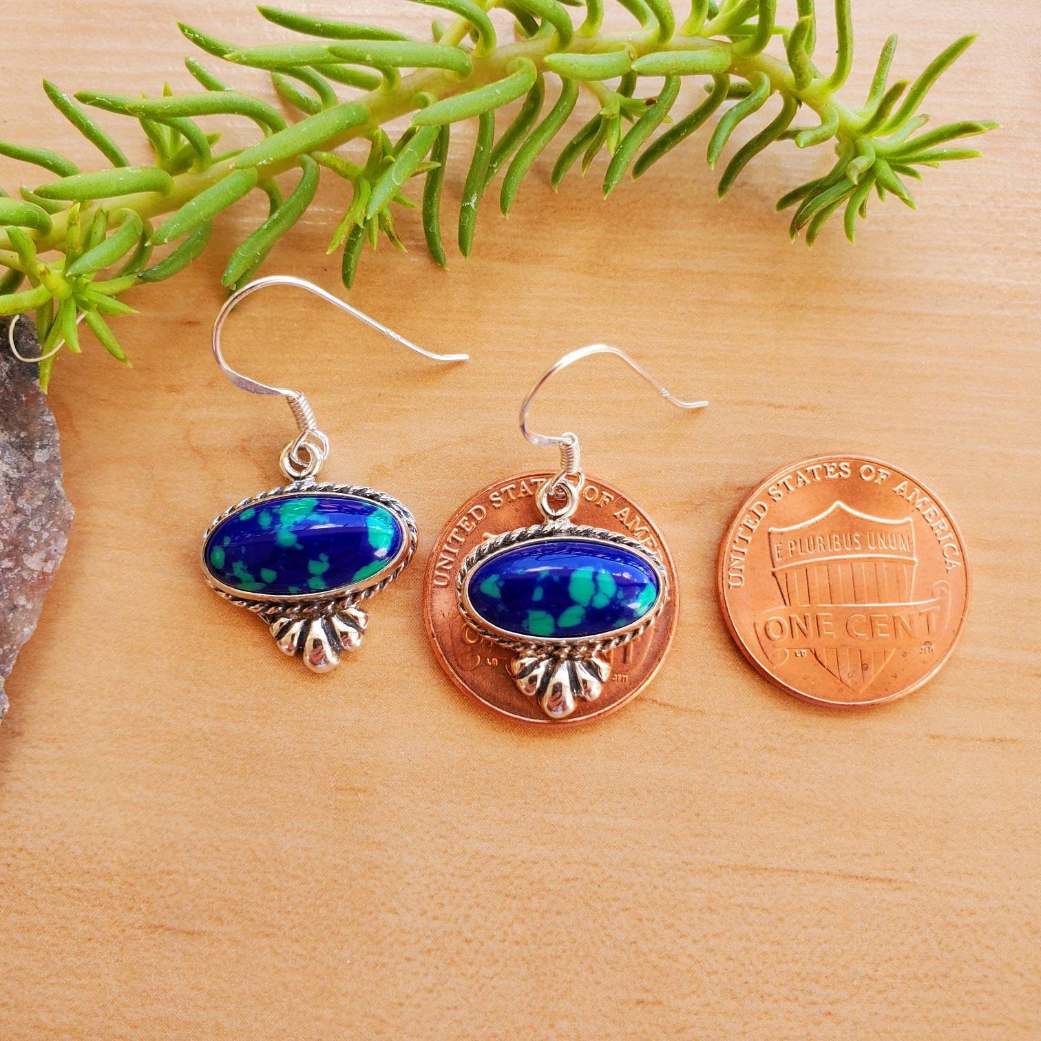 Socute925 Southwestern Azurite Malachite Earrings | Azurite Dangle ...