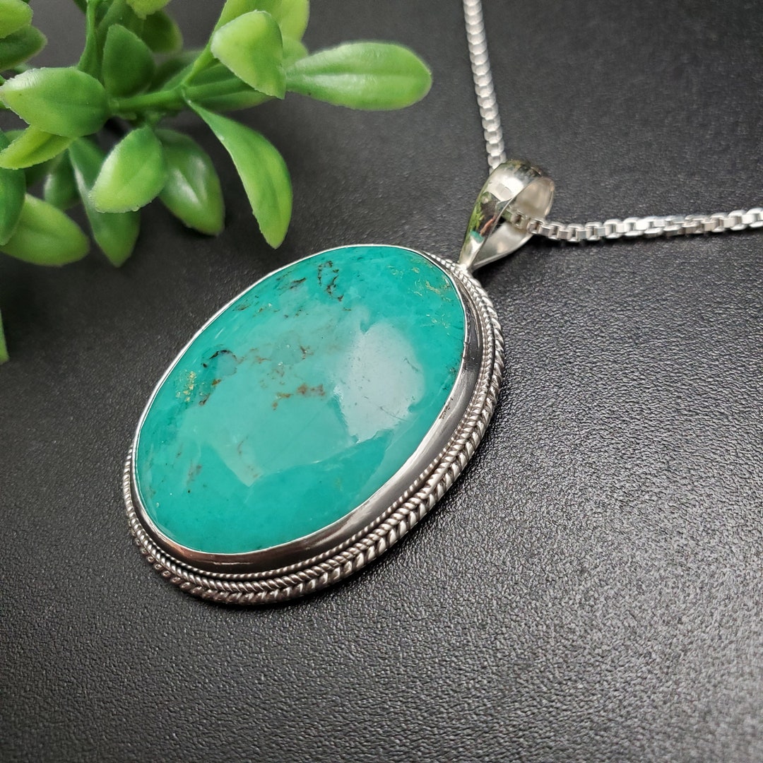 STN 16 22x30mm Royston Turquoise Necklace Pendant With Silver Chain ...