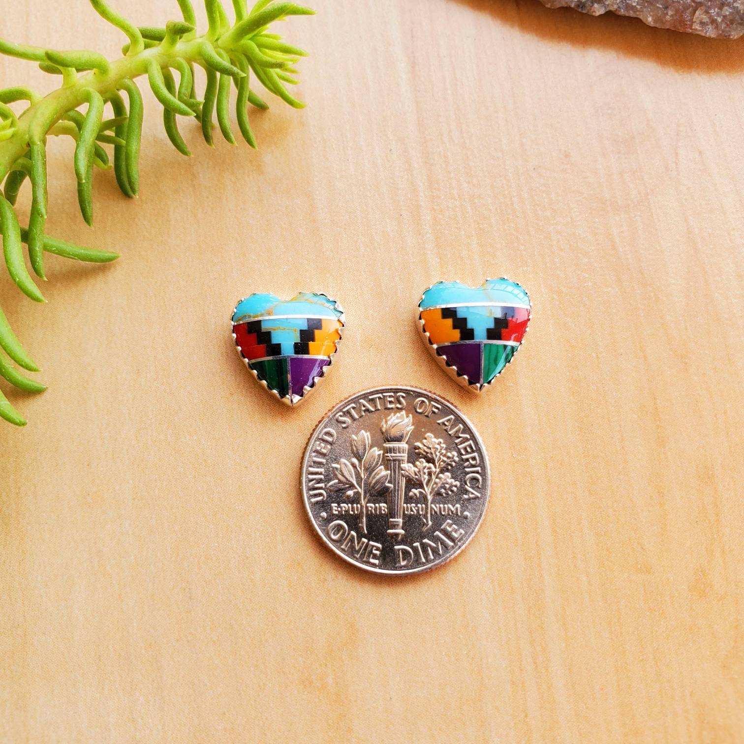 Socute925 10mm Colorful Inlay Heart Studs Southwest Inlay | Etsy