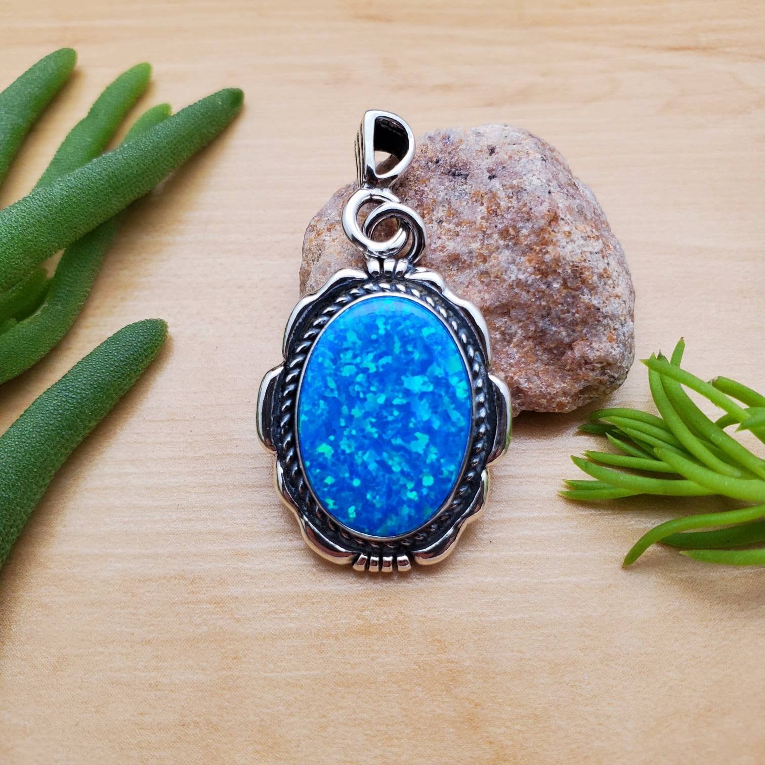 Socute925 Large Dark Blue Opal Necklace Pendant Blue Opal | Etsy