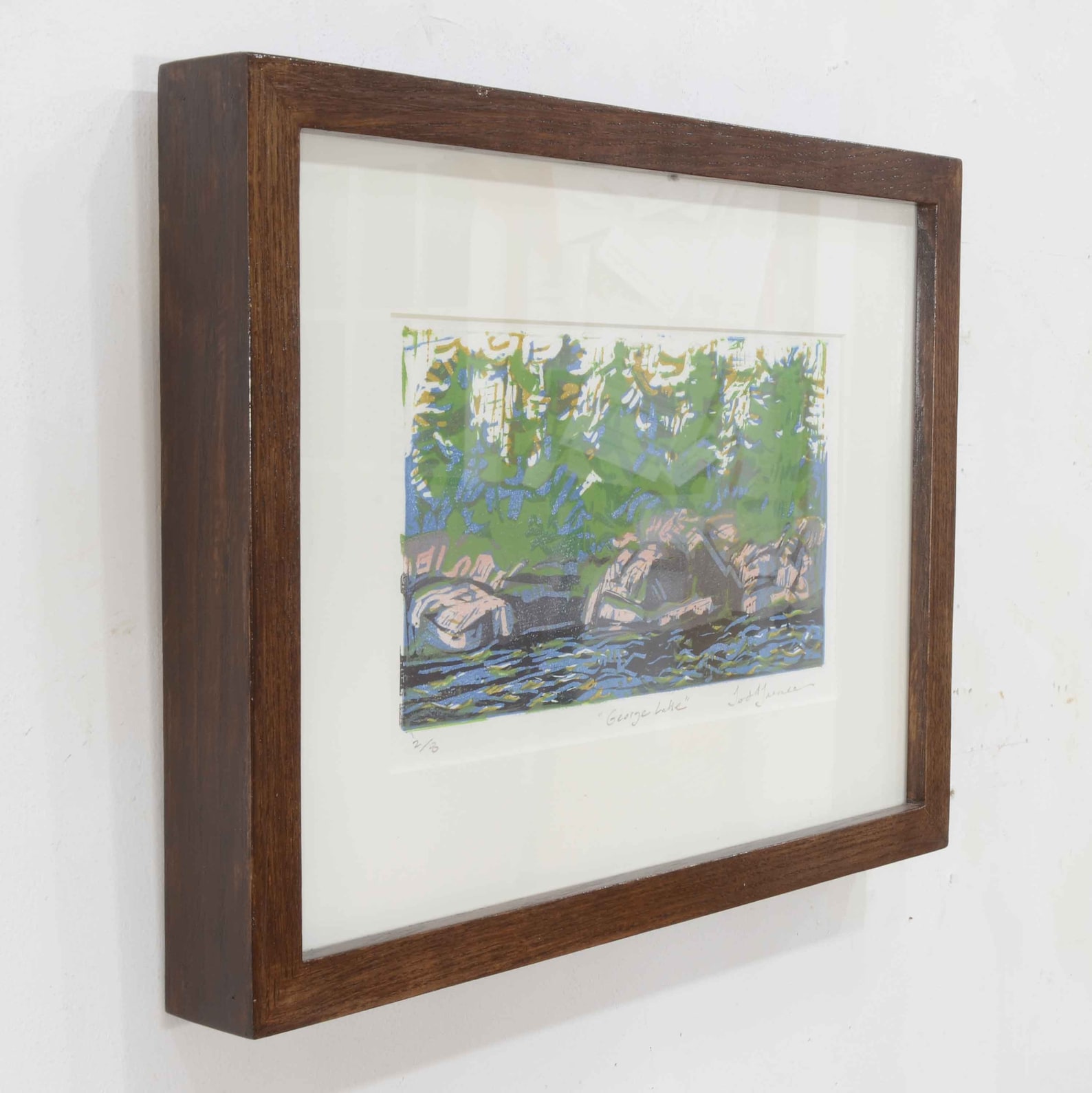 Original Art Canadian Landscape Linocut. Forest Shoreline Tree Cliffs ...
