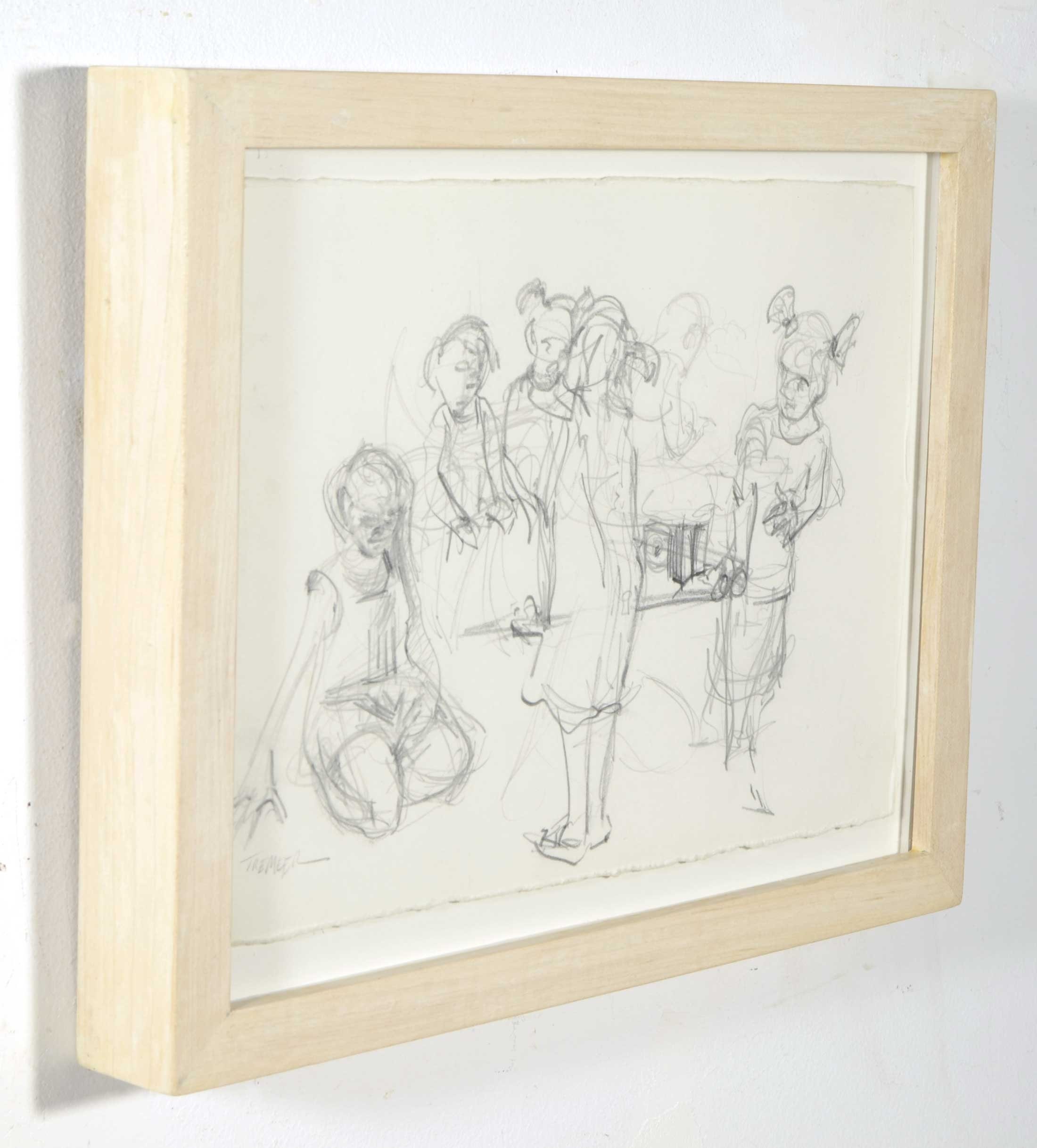 Original Art Pencil Drawing, Young Girls Playing. Rapid Gesture Sketch ...