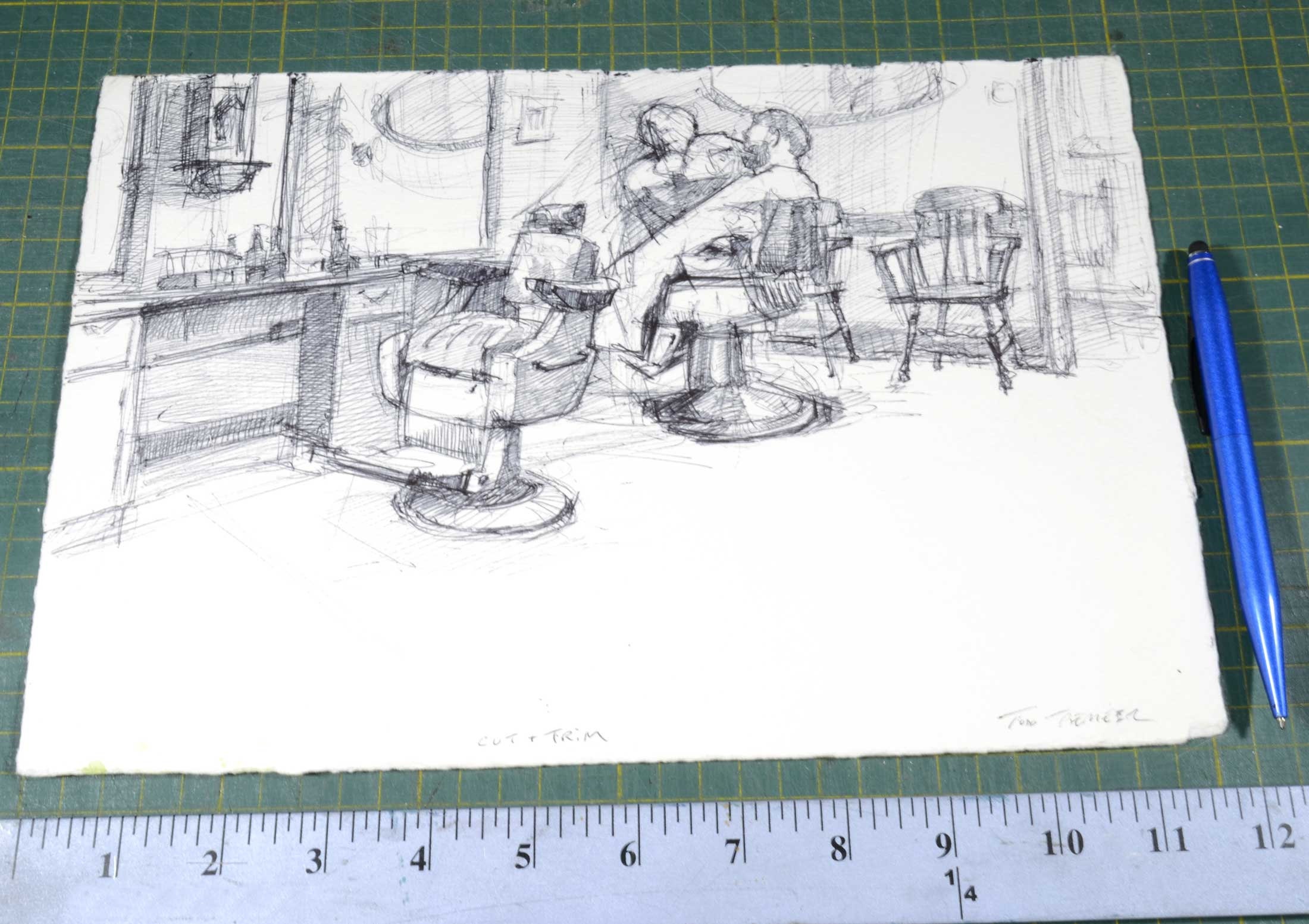 Barbershop Art, Classic Barber Haircut & Shave Original Drawing. Small ...