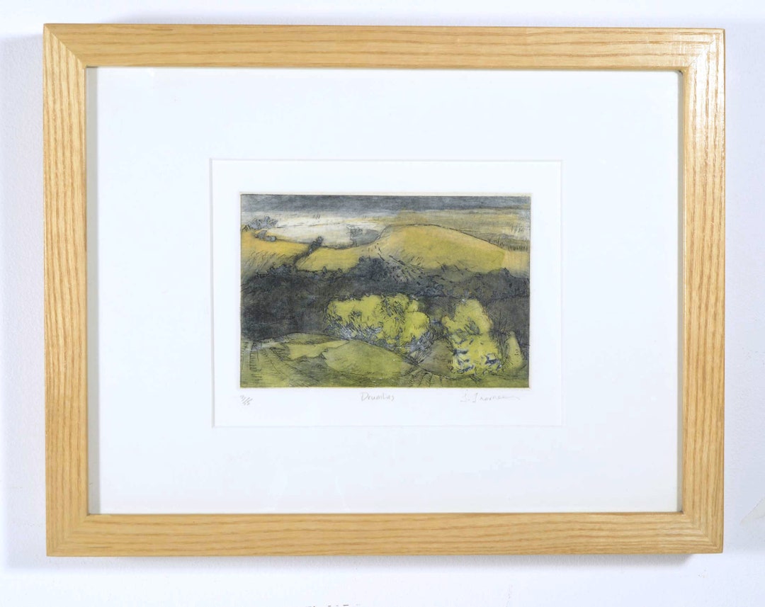 Landscape Etching, Color Intaglio Aquatint Print. Rolling Hills Farm ...