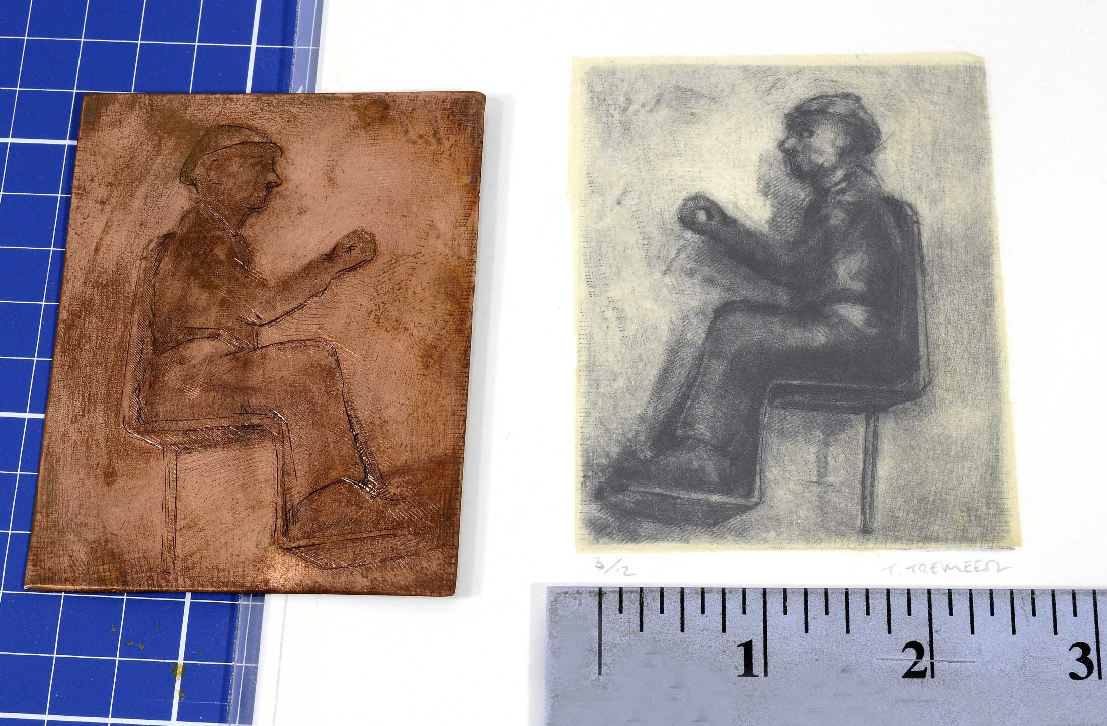 Mezzotint Etching. Original Art Print of Antique Tin Toy Crewman Figure ...