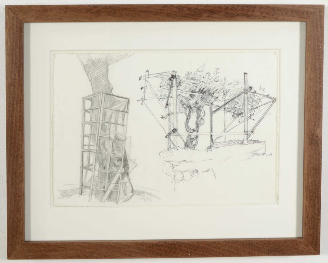 Italy Original Art, Italian Cityscape Park Trees & Grape Vines. Framed ...