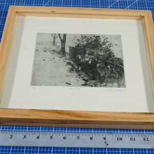 Original Art Etching, Landscape Drawing of Garden Fence & Trees. Framed ...