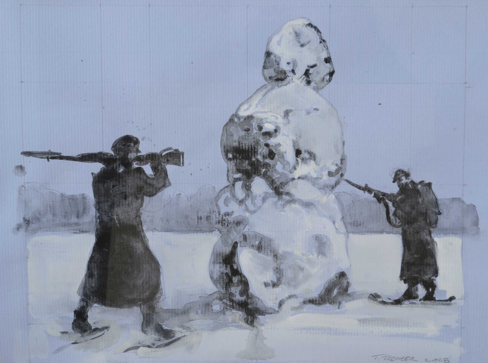 Contemporary Art Original Ink Wash Drawing & Watercolor Painting ...