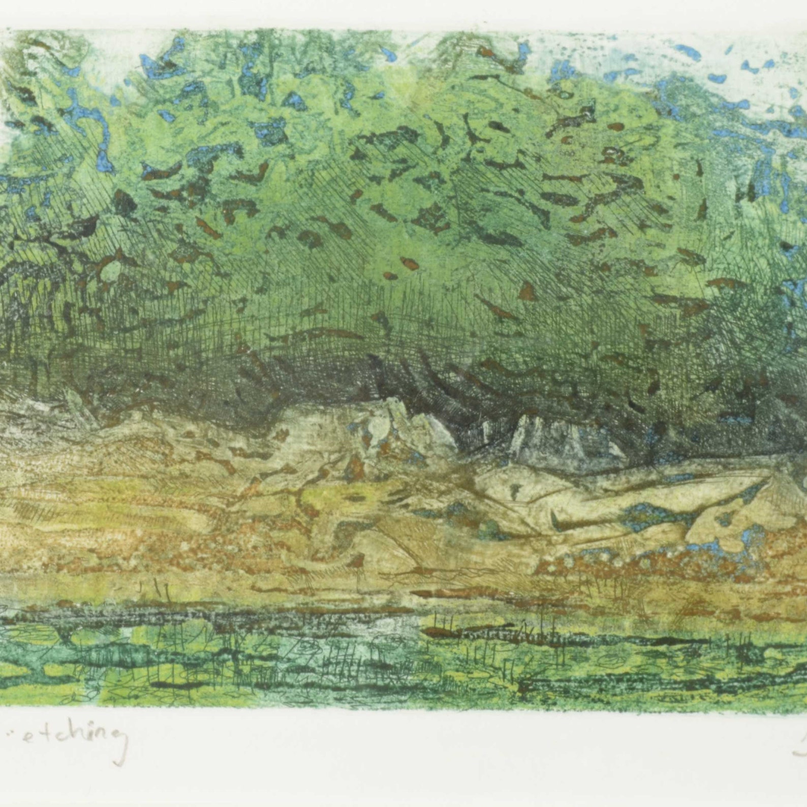 Intaglio Print, Framed Landscape Color Etching Aquatint of Forest Trees ...