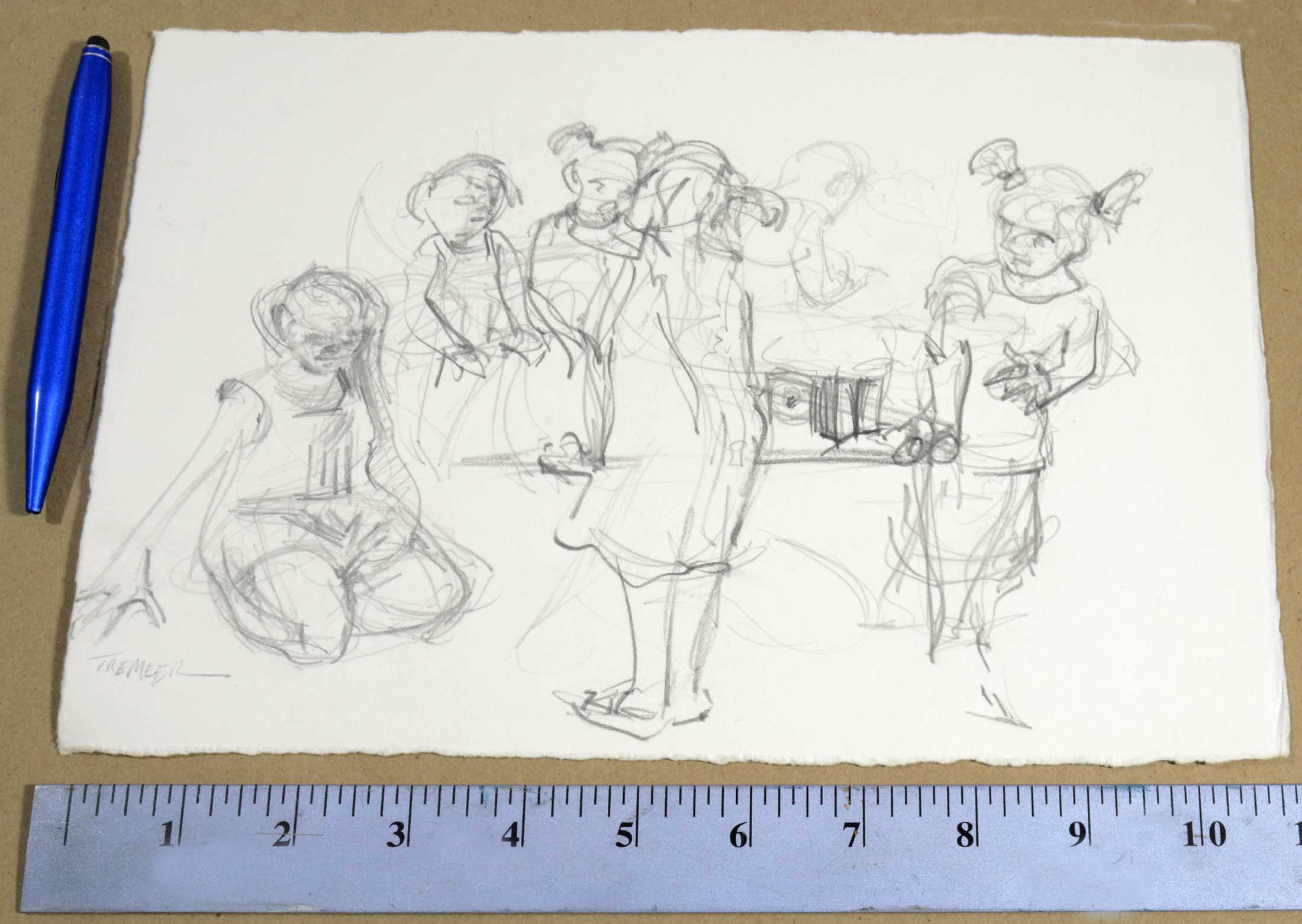 Original Art Pencil Drawing, Young Girls Playing. Rapid Gesture Sketch ...