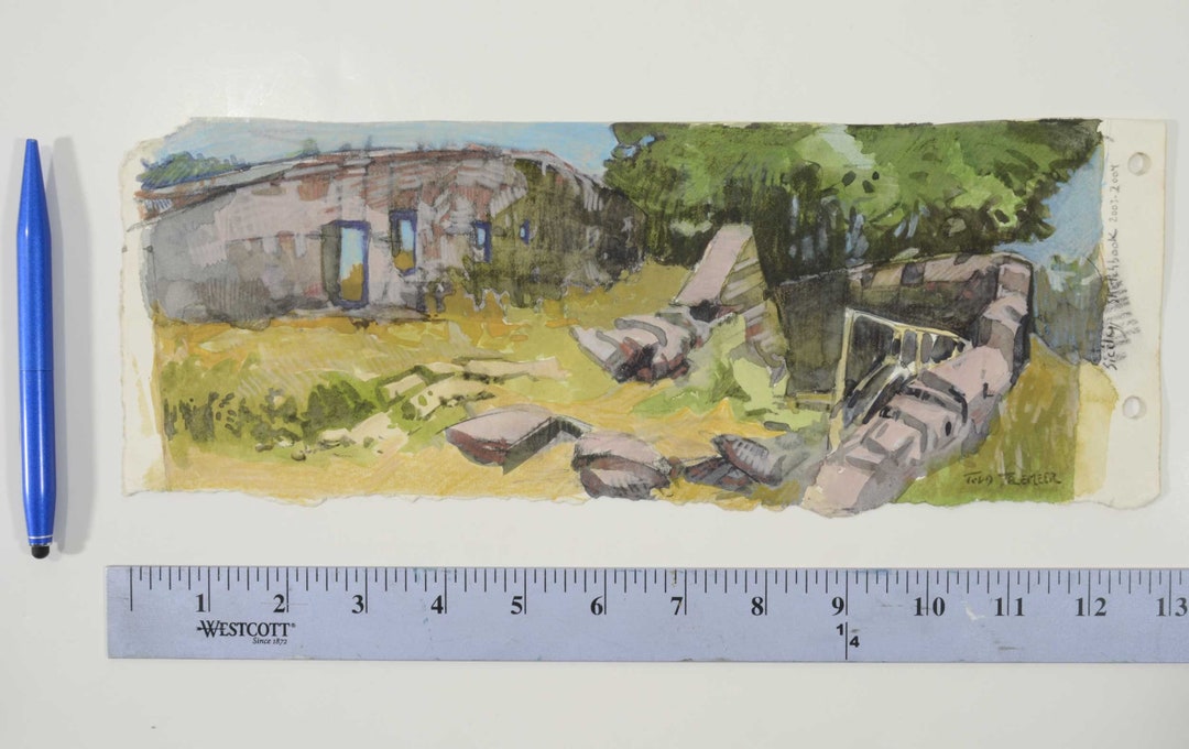 Italy Painting Landscape Sicily Sketch. Watercolor & Colored Pencil ...