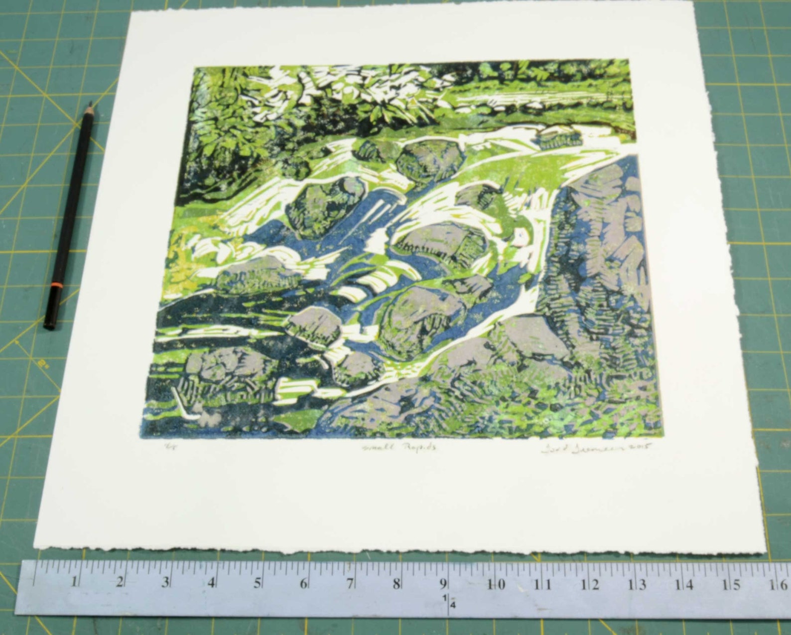 Original Art Linocut Waterfall Lino Print Forest River - Etsy