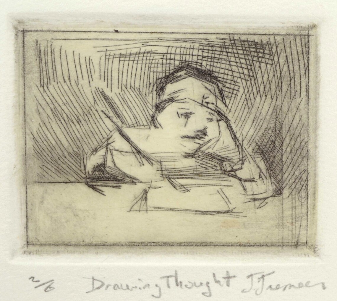 Original Art Print Drypoint Etching, Small Figure Drawing of Artist ...