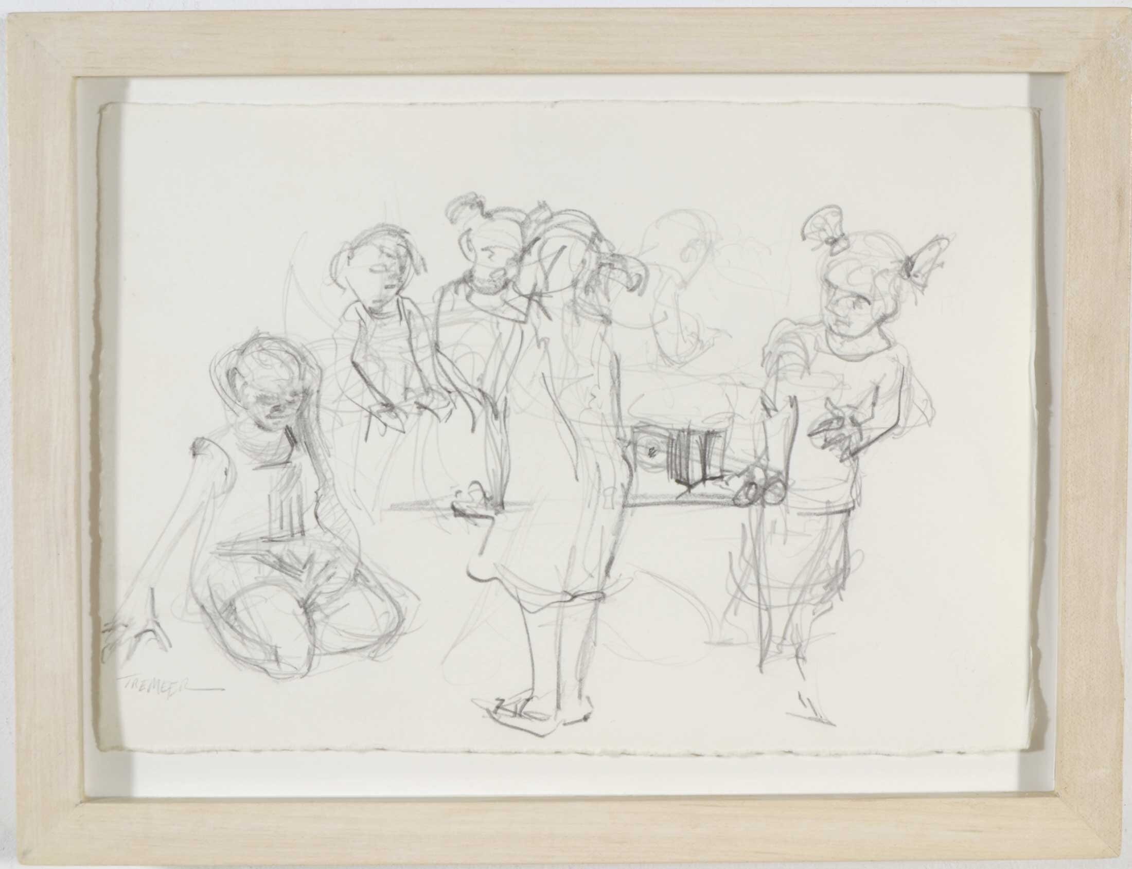 Original Art Pencil Drawing, Young Girls Playing. Rapid Gesture Sketch ...