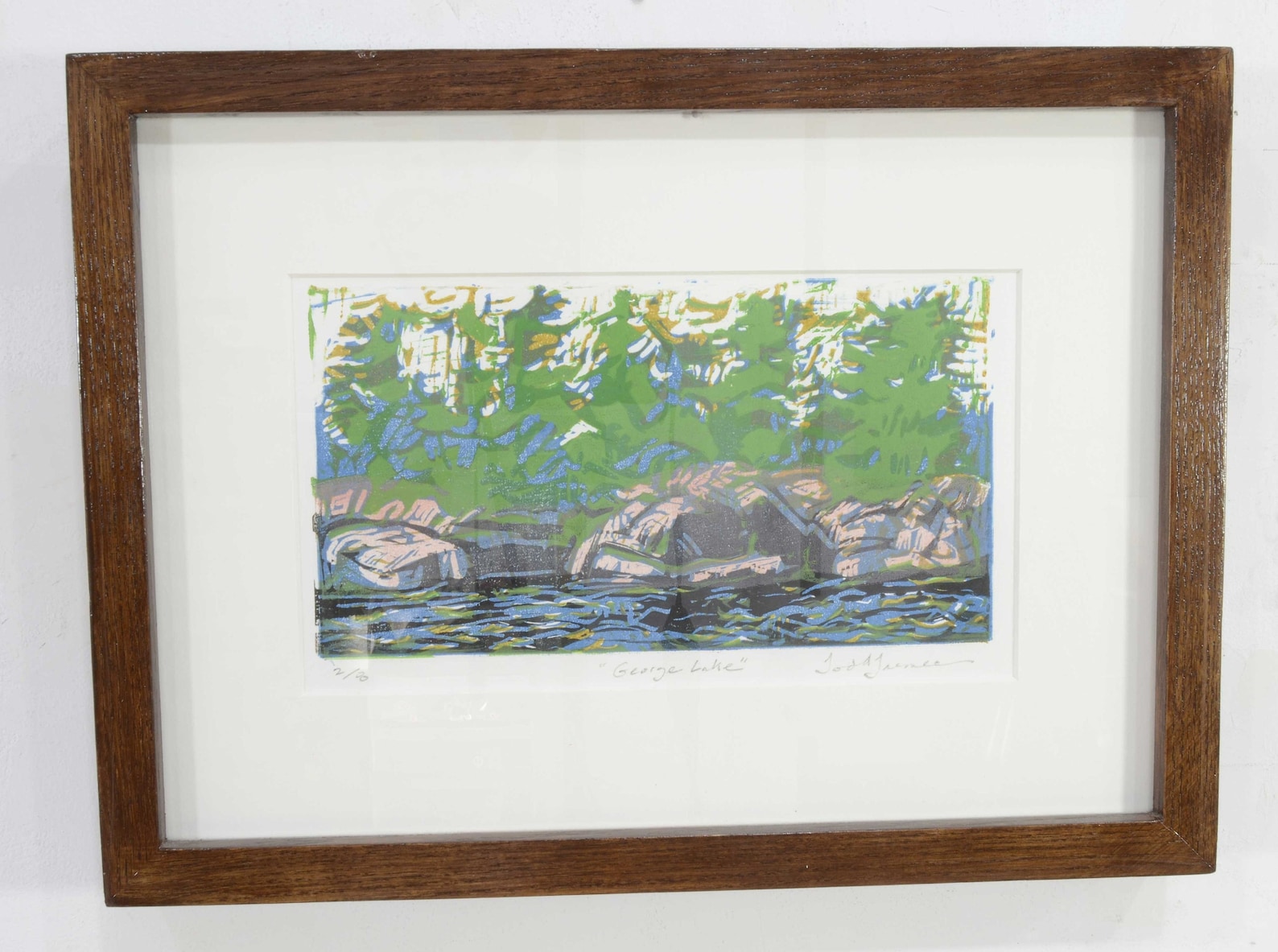 Original Art Canadian Landscape Linocut. Forest Shoreline Tree Cliffs ...