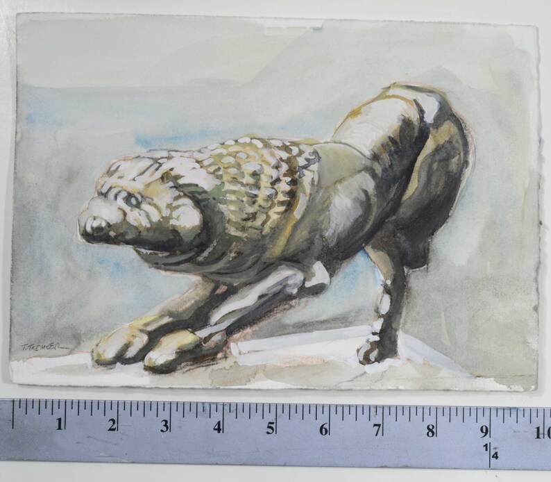 Assyrian Lion, British Museum Stone Sculpture, Original Watercolor ...