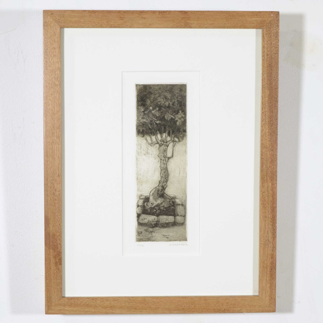 Tree Etching, Framed Intaglio Aquatint Etching, Small Original Art Tree ...