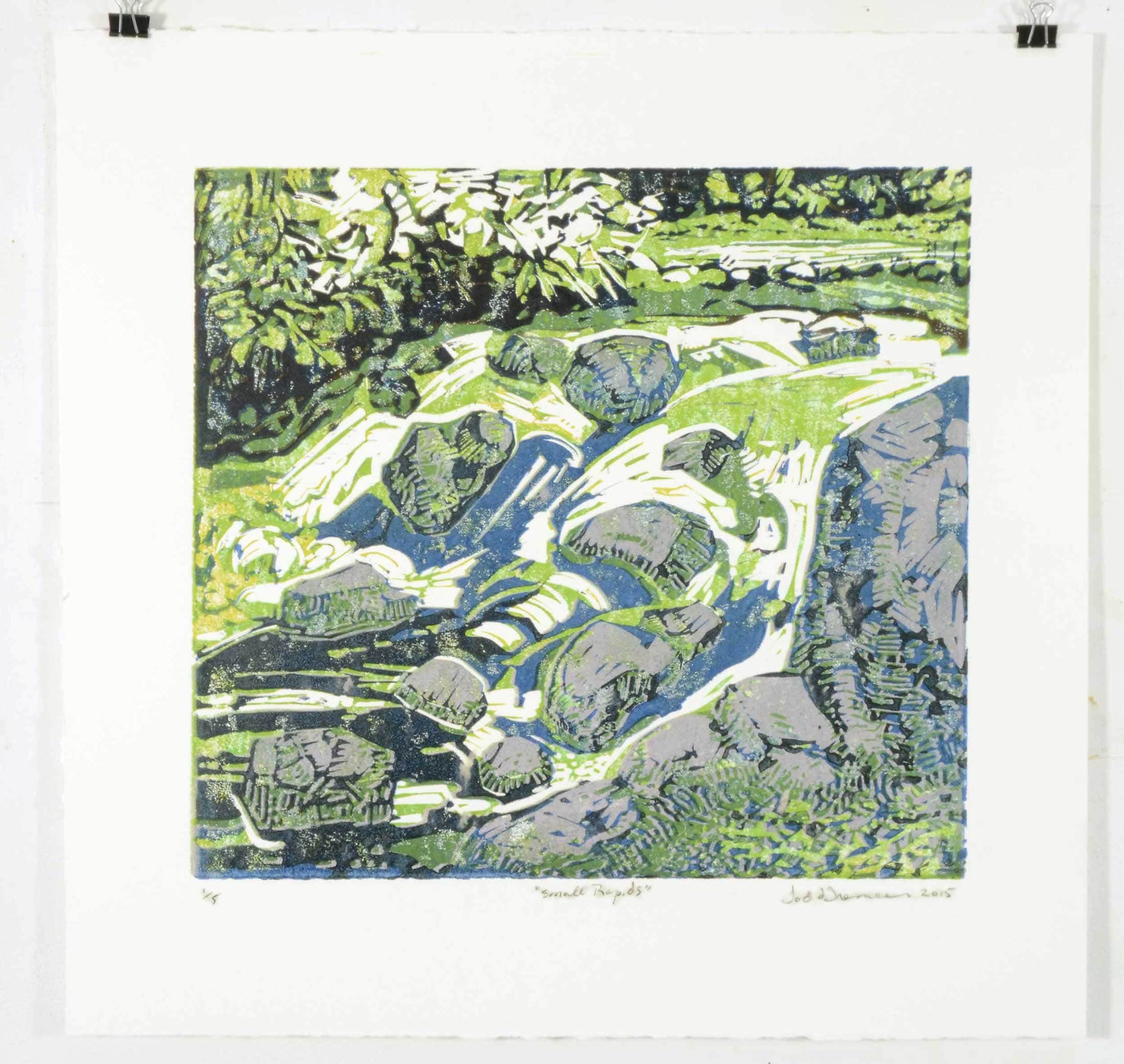 Original Art Linocut, Waterfall Lino Print, Forest River Landscape ...