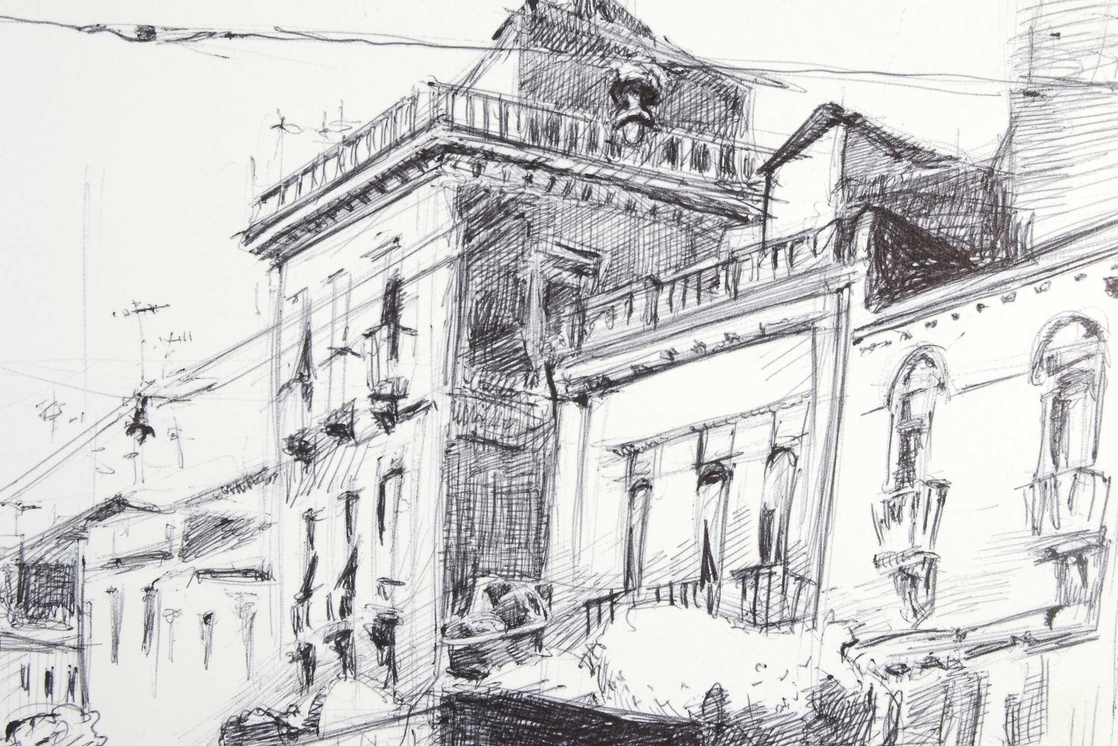 Italy Drawing, Original Art Cityscape Travel Sketch. Streetscape ...
