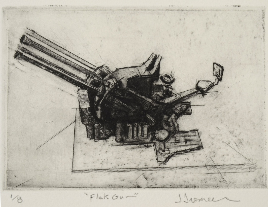 WW2 German Army Anti-aircraft Flak Gun. Original Art Mezzotint ...