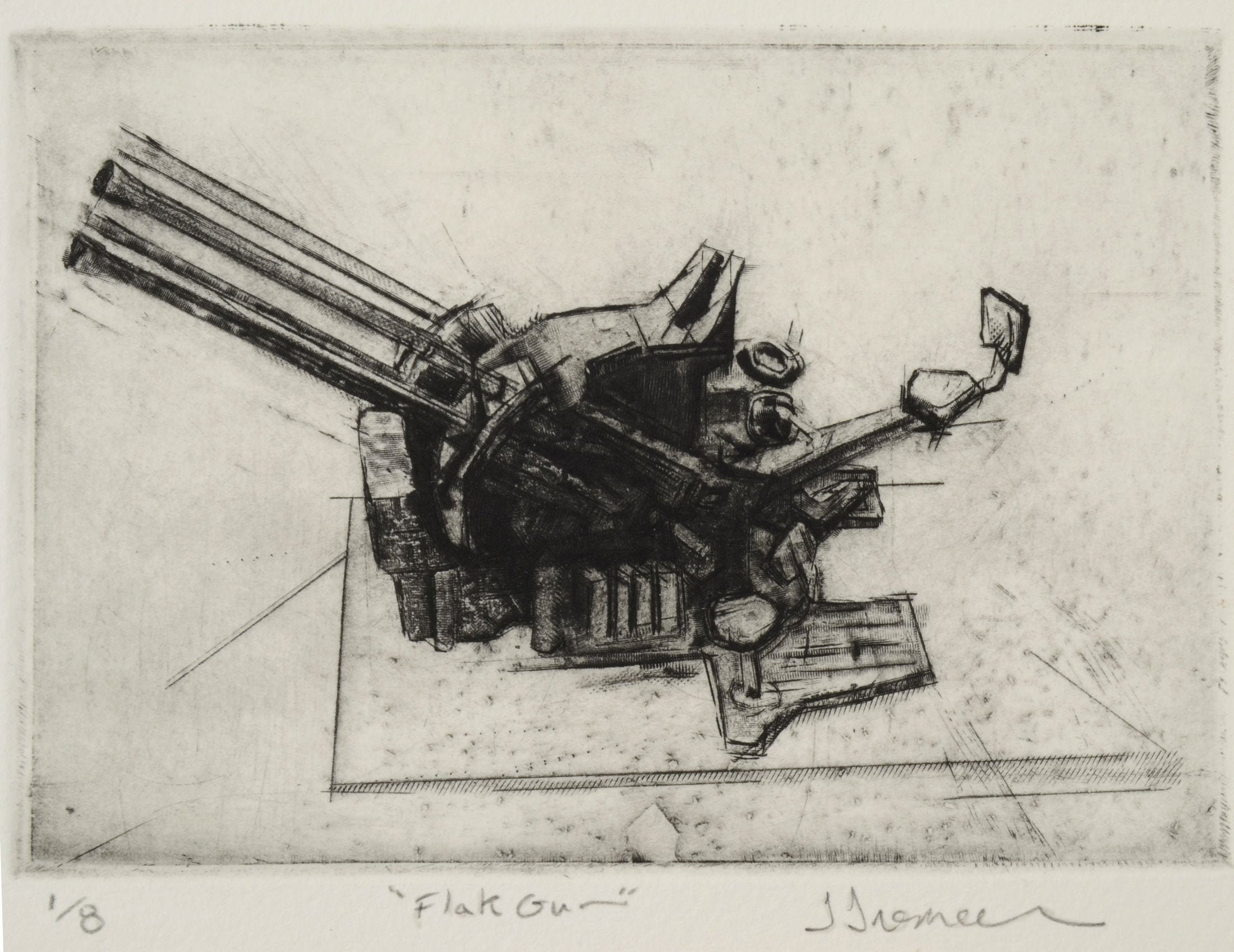 WW2 German Army Anti-aircraft Flak Gun. Original Art Mezzotint ...