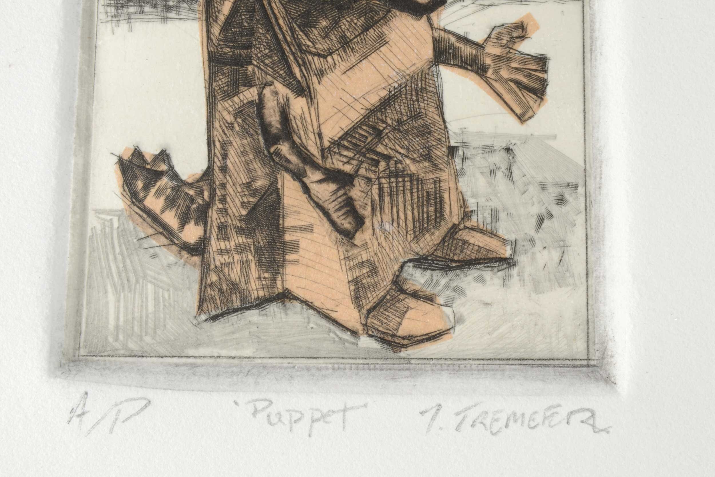 Artist Original Art Print, Intaglio Drypoint Etching. Paper Bag Puppet ...