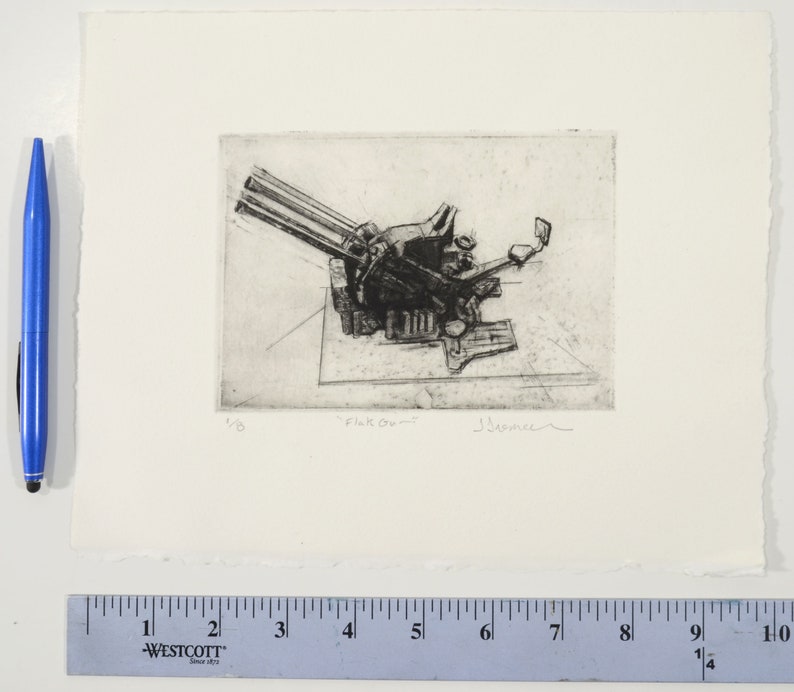 WW2 German Army Anti-aircraft Flak Gun. Original Art Mezzotint ...