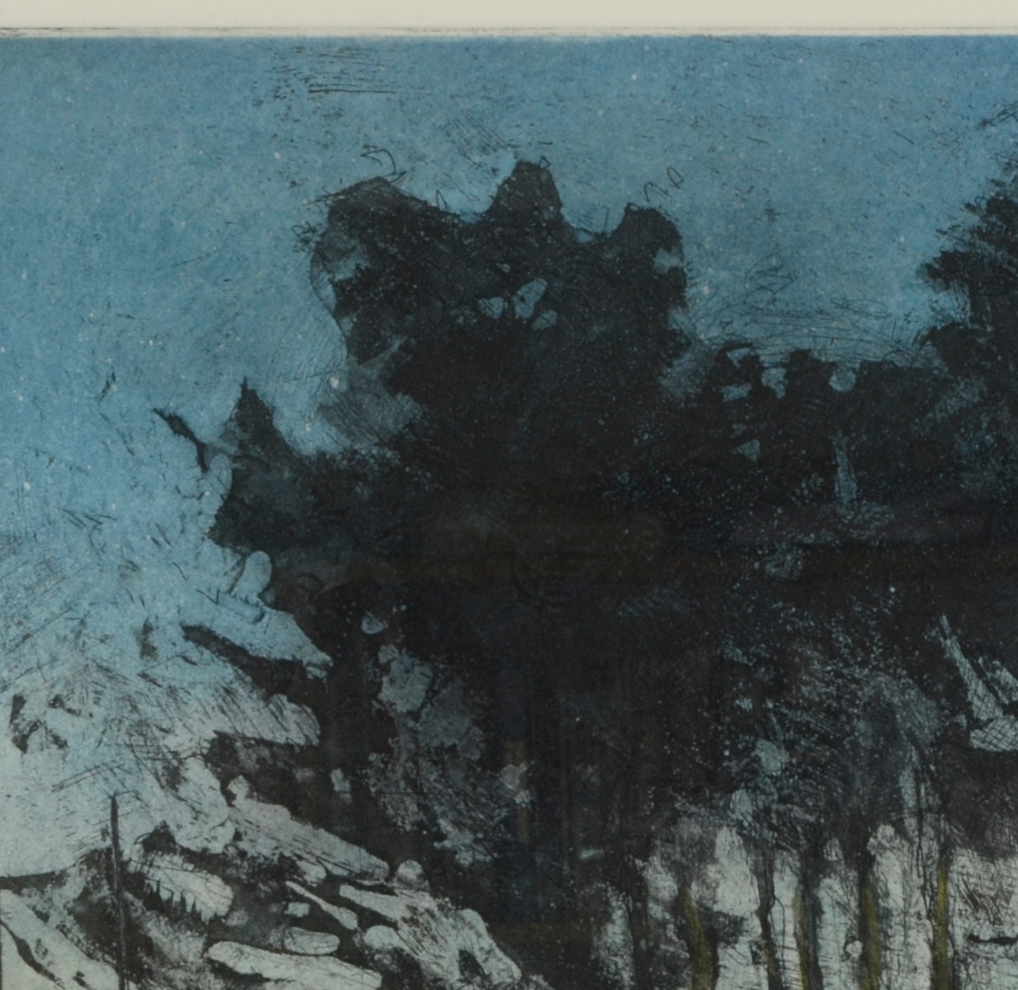 Artist Etching, Original Landscape of Night Sky & Trees, Suburb ...