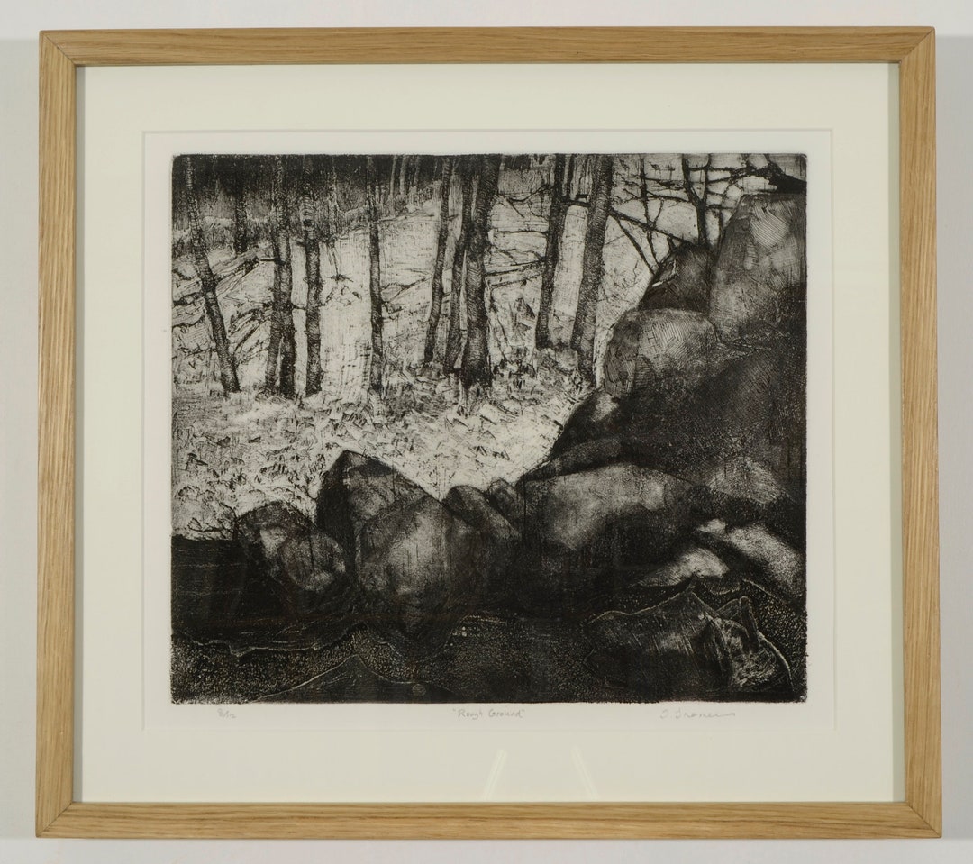 Original Art Etching, Rocky Mountain Forest Landscape. Artist Print ...