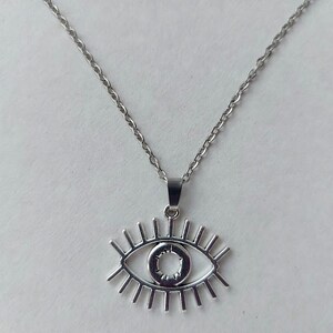 Silver Evil Eye Necklace Silver Eye of Ra Necklace Stainless Steel ...