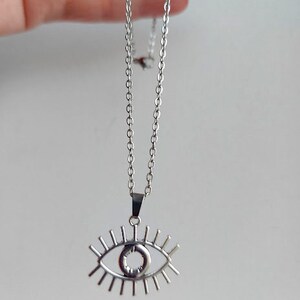 Silver Evil Eye Necklace Silver Eye of Ra Necklace Stainless Steel ...